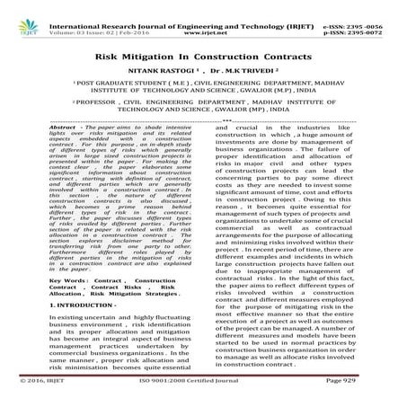 Risk Mitigation In Construction Contracts | PDF