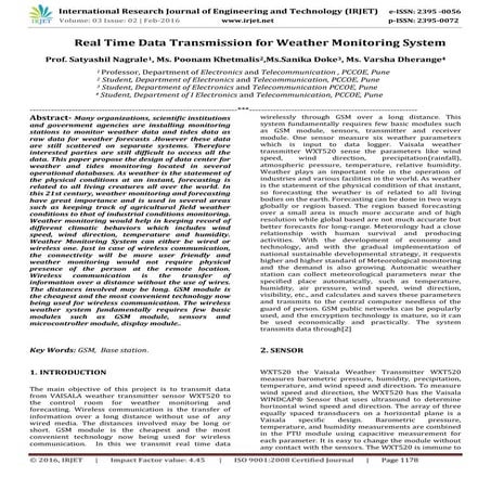 Real Time Data Transmission for Weather Monitoring System | PDF