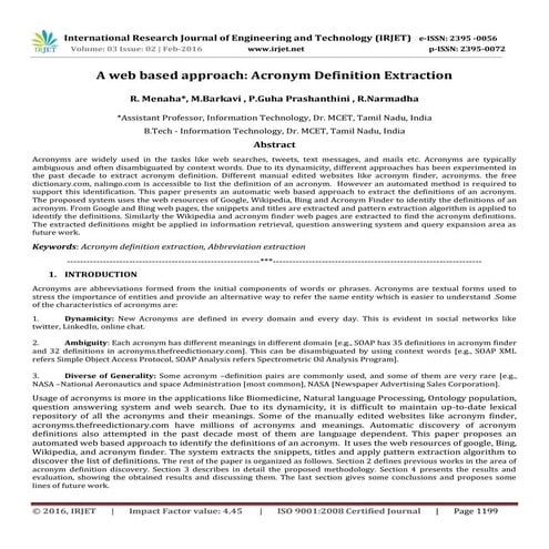 A web based approach: Acronym Definition Extraction | PDF