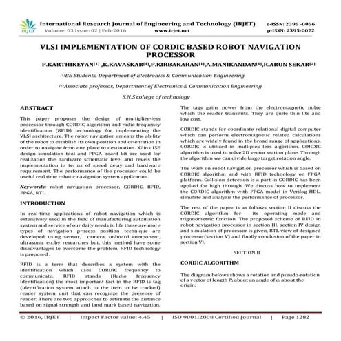 Vlsi Implementation Of Cordic Based Robot Navigation Processor Pdf