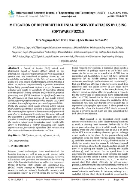 Mitigation Of Distributed Denial Of Service Attacks By Using Software