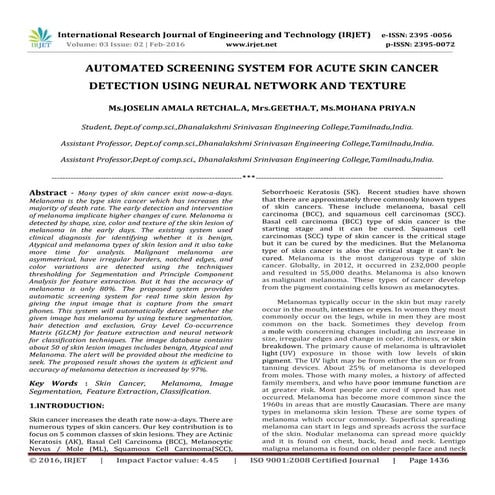 Automated Screening System For Acute Skin Cancer Detection Using Neural