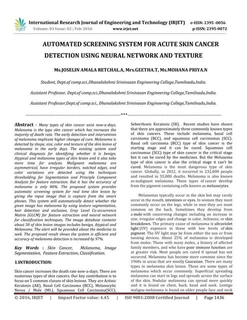 Automated Screening System For Acute Skin Cancer Detection Using Neural