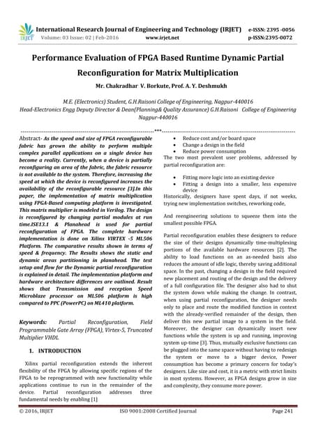 Performance Evaluation Of Fpga Based Runtime Dynamic Partial Reconfiguration For Matrix