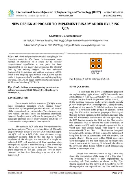 New Design Approach to Implement Binary Adder by Using QCA | PDF New Design Approach to Implement Binary Adder by Using QCA | PDF