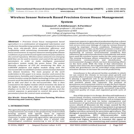 Wireless Sensor Network Based Precision Green House Management System | PDF | Gardening | Home ...