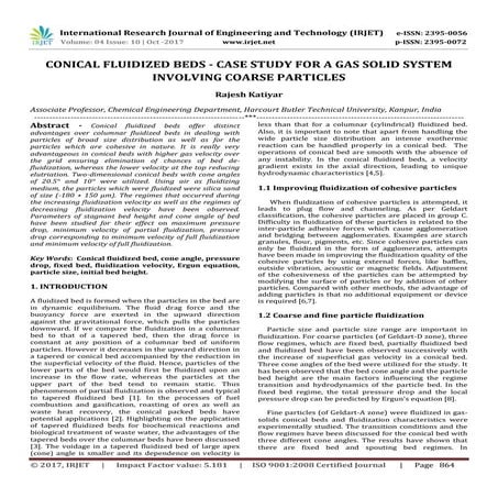 Conical Fluidized Beds - Case Study for a Gas Solid System Involving Coarse Particles | PDF ...