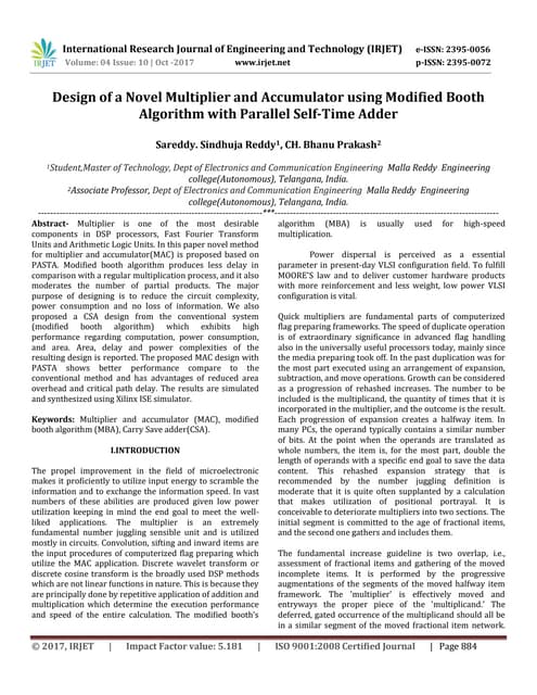 Implementation Of Radix 4 Booth Multiplier By Vhdl Pdf 6217