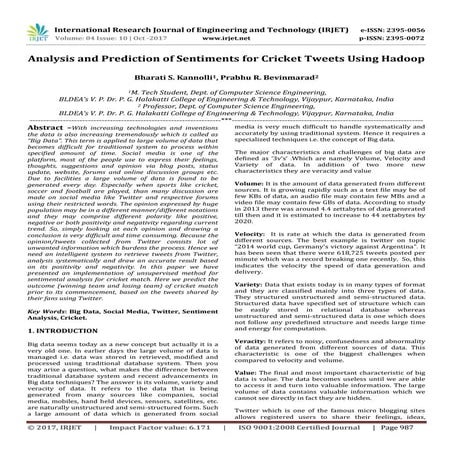 Analysis and Prediction of Sentiments for Cricket Tweets using Hadoop | PDF | Cricket | Sports