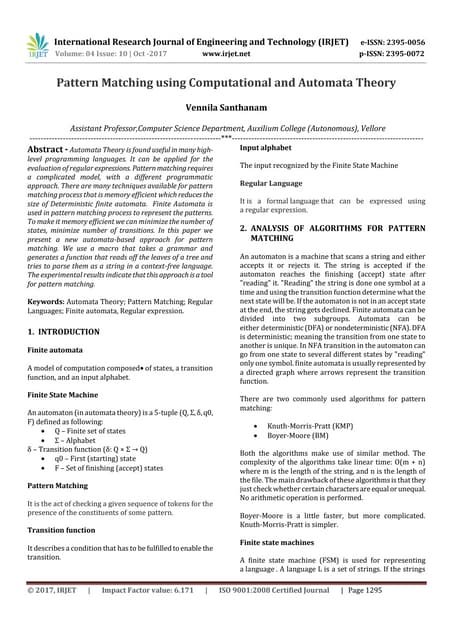 Pattern Matching Using Computational And Automata Theory Pdf