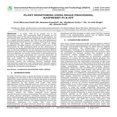 Plant Monitoring using Image Processing, Raspberry PI & IOT | PDF
