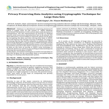 Privacy Preserving Data Analytics using Cryptographic Technique for Large Data Sets | PDF