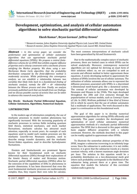Development Optimization And Analysis Of Cellular Automaton