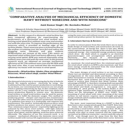 Comparative Analysis of Mechanical Efficiency of Domestic Hawt without Nosecone and with ...