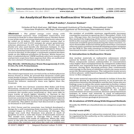 An Analytical Review on Radioactive Waste Classification | PDF ...