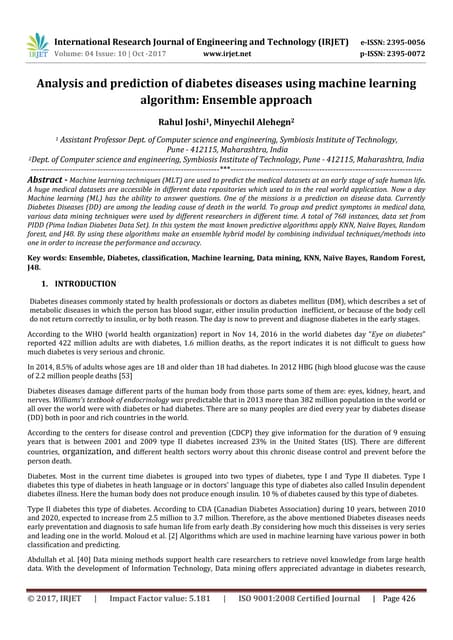 Diabetes prediction using machine learning | PPT | Diabetes | Diseases ...