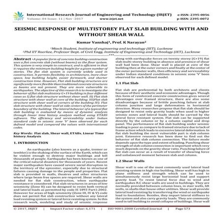 Seismic Response of Multi storey Flat Slab Building with and without ...