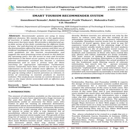 Smart Tourism Recommender System Pdf Web Development Internet