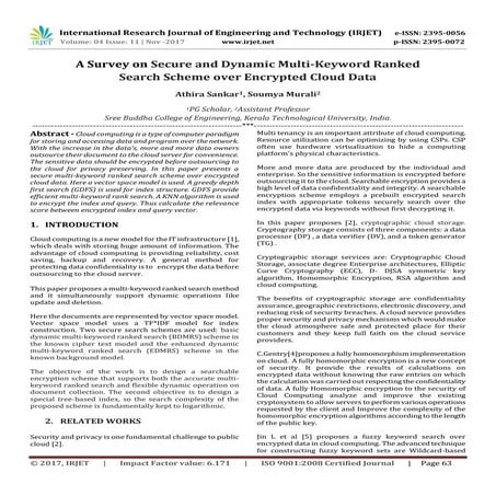 A Survey On Secure And Dynamic Multi Keyword Ranked Search Scheme Over