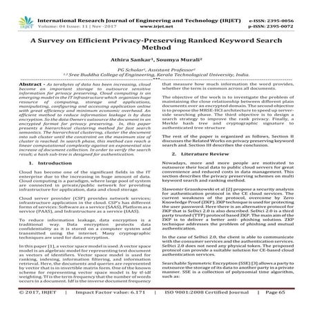 A Survey On Efficient Privacy Preserving Ranked Keyword Search Method Pdf