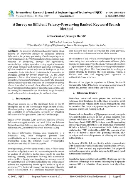 A Survey On Efficient Privacy Preserving Ranked Keyword Search Method Pdf