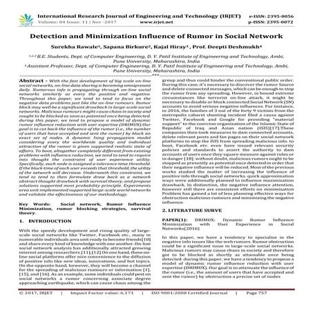 Detection And Minimization Influence Of Rumor In Social Network Pdf Social Networking Internet