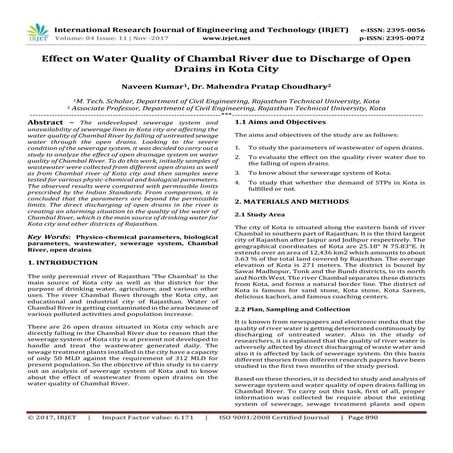 Effect on Water Quality of Chambal River Due to Discharge of Open Drains in Kota City | PDF