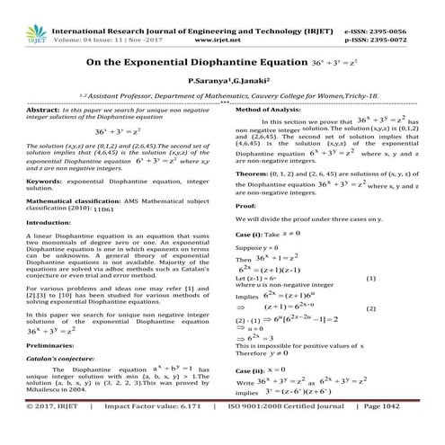 On the Exponential Diophantine Equation | PDF