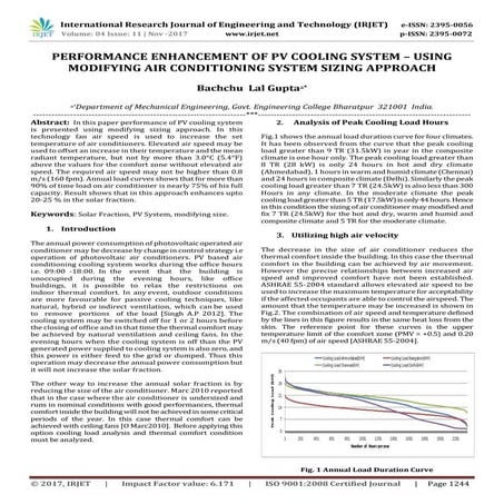 Performance Enhancement of PV Cooling System – using Modifying Air ...
