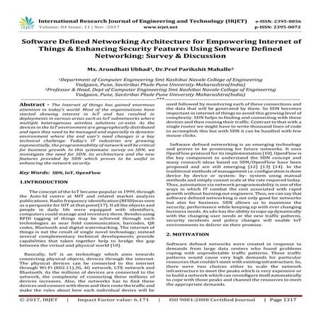 Software Defined Networking Architecture For Empowering Internet Of Things And Enhancing Security 