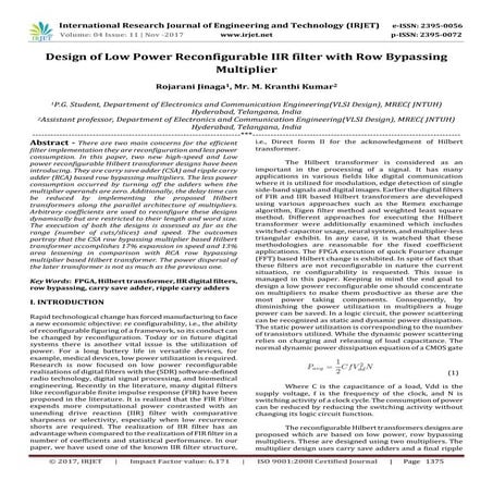 Design Of Low Power Reconfigurable Iir Filter With Row Bypassing Multiplier Pdf Programming