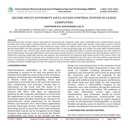 Secure Multi Authority Data Access Control System in Cloud Computing | PDF