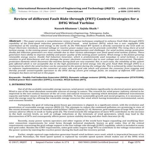 Review of different Fault Ride through (FRT) Control Strategies for a DFIG Wind Turbine | PDF