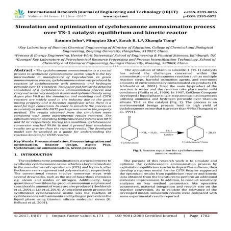 Simulation and Optimization of Cyclohexanone Ammoximation Process Over ...