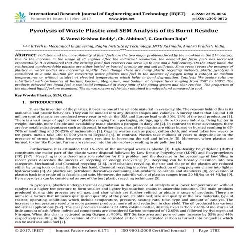 Pyrolysis of Waste Plastic and SEM Analysis of its Burnt Residue | PDF