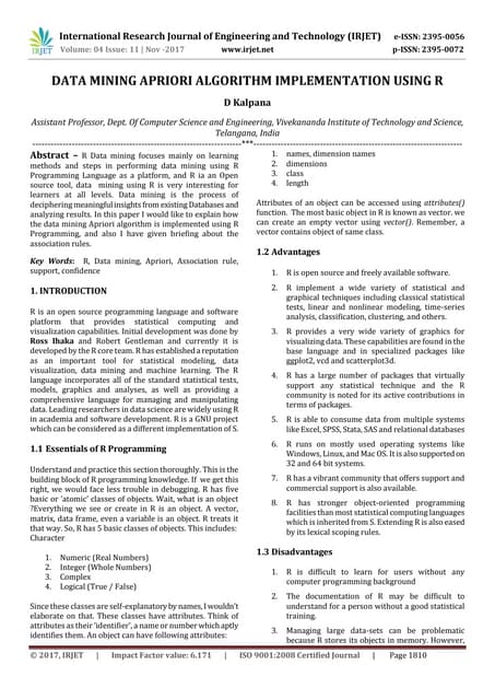 Data Mining Apriori Algorithm Implementation Using R Pdf 5816