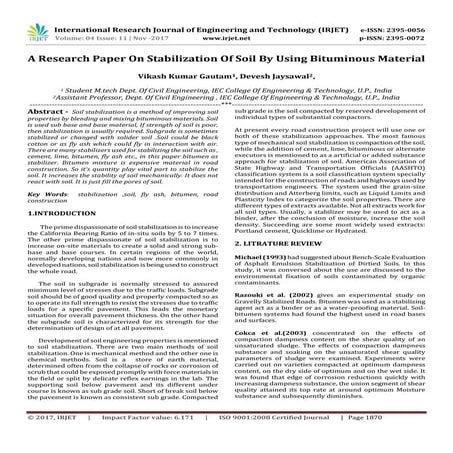 A Research Paper on Stabilization of Soil by using Bituminous Material | PDF