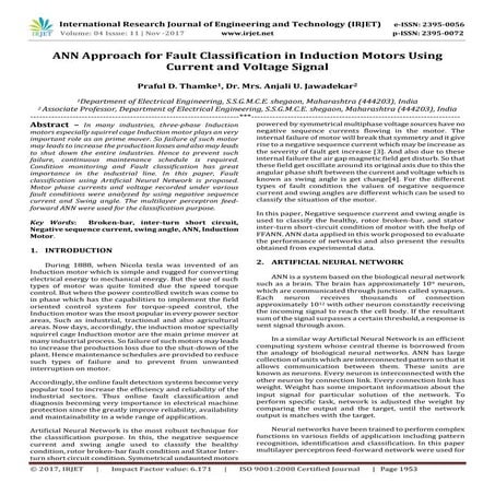 Ann Approach For Fault Classification In Induction Motors Using Current And Voltage Signal Pdf