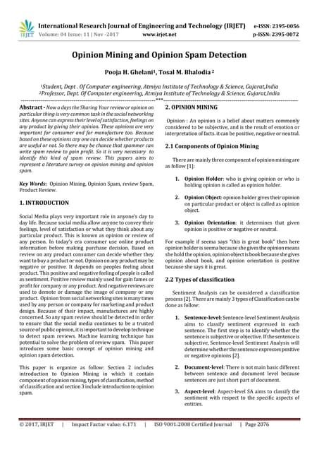 Opinion Mining And Opinion Spam Detection Pdf