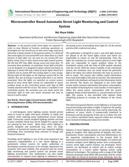 Smart street lighting control system project PPT | PPT