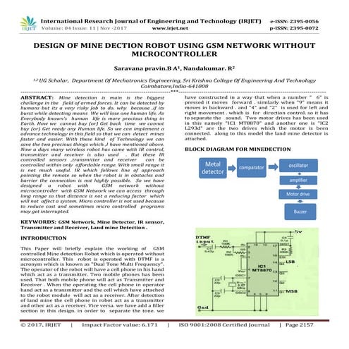Design of Mine Dection Robot using GSM Network without Microcontroller | PDF