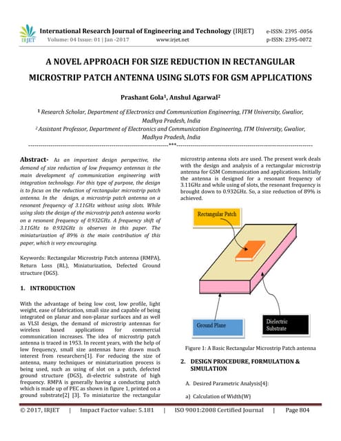 A Novel Approach For Size Reduction In Rectangular Microstrip Patch