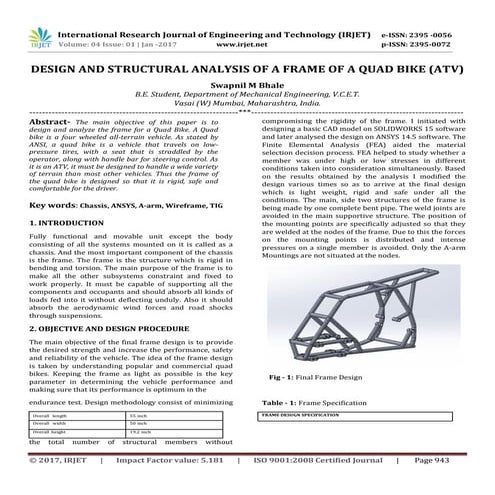 Design and Structural Analysis of a Frame of a Quad Bike (ATV) | PDF