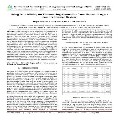 Using Data Mining For Discovering Anomalies From Firewall Logs A Comprehensive Review Pdf