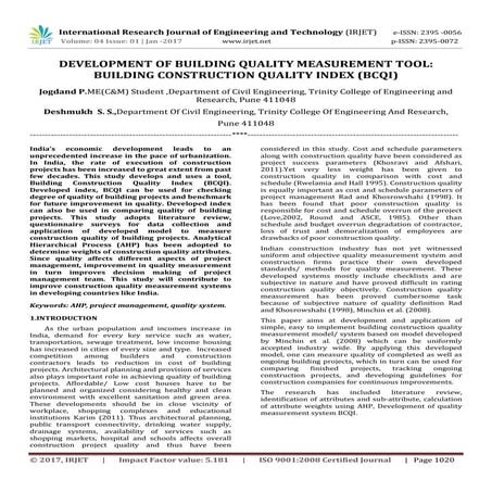 Development of Building Quality Measurement Tool: Building Construction ...