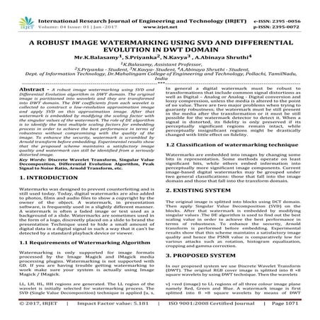 A Robust Image Watermarking using Svd and Differential Evolution in DWT Domain | PDF