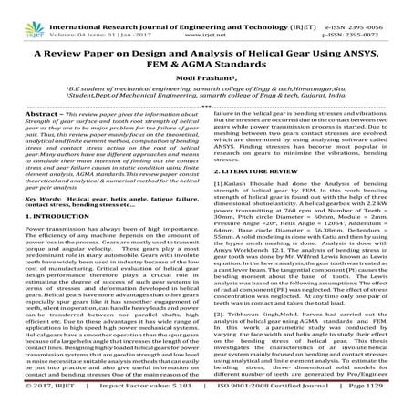 A Review Paper on Design and Analysis of Helical Gear Using ANSYS, FEM ...