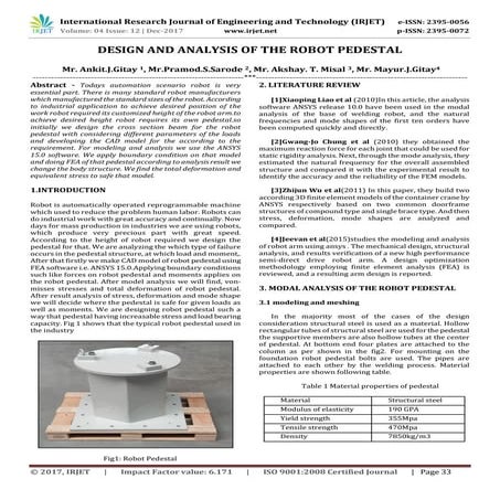 Design and Analysis of the Robot Pedestal | PDF