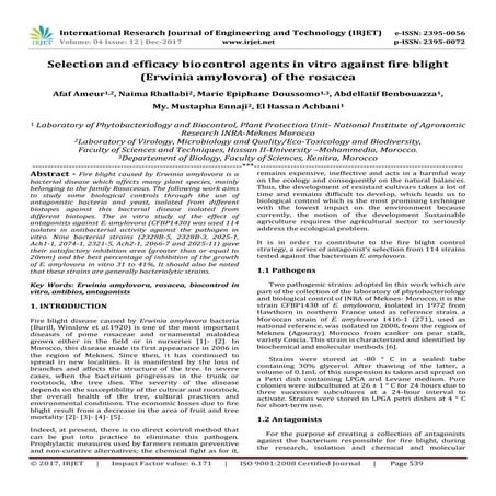 Selection and Efficacy Biocontrol Agents in Vitro against Fire Blight ...