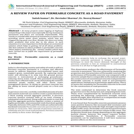 A Review Paper on Permeable Concrete as a Road Pavement | PDF